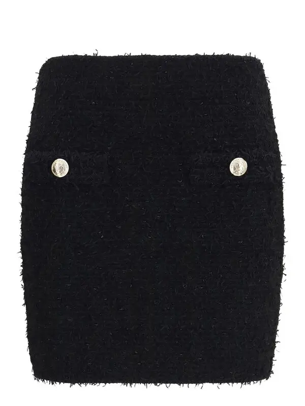 Balmain Tweed Mini Skirt With Logo Buttons - Black