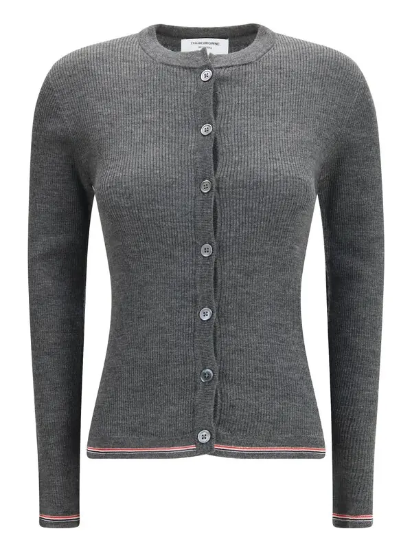 Thom Browne Ribbed Merino Wool Cardigan - Gray