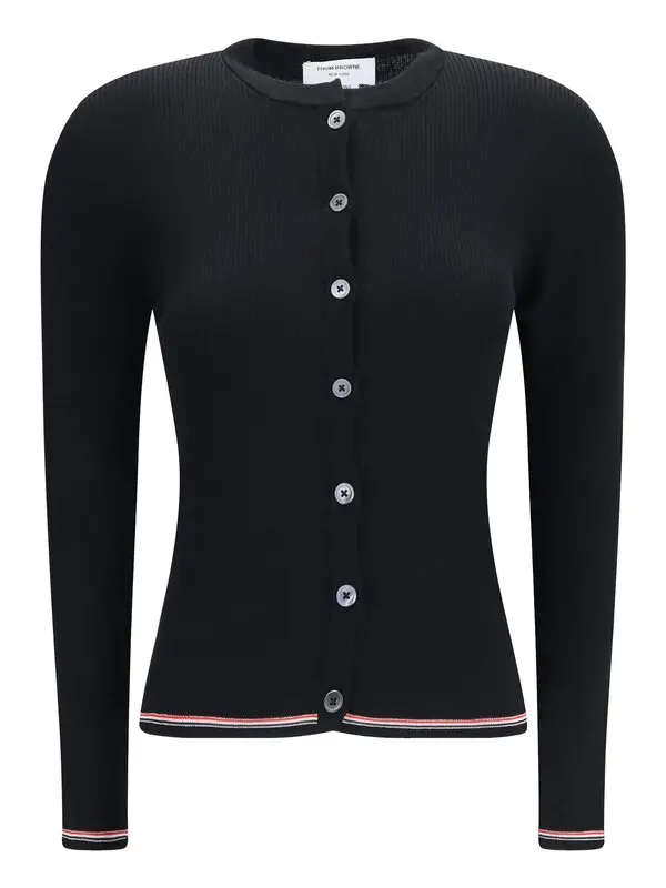 Thom Browne Ribbed Merino Wool Cardigan - Black