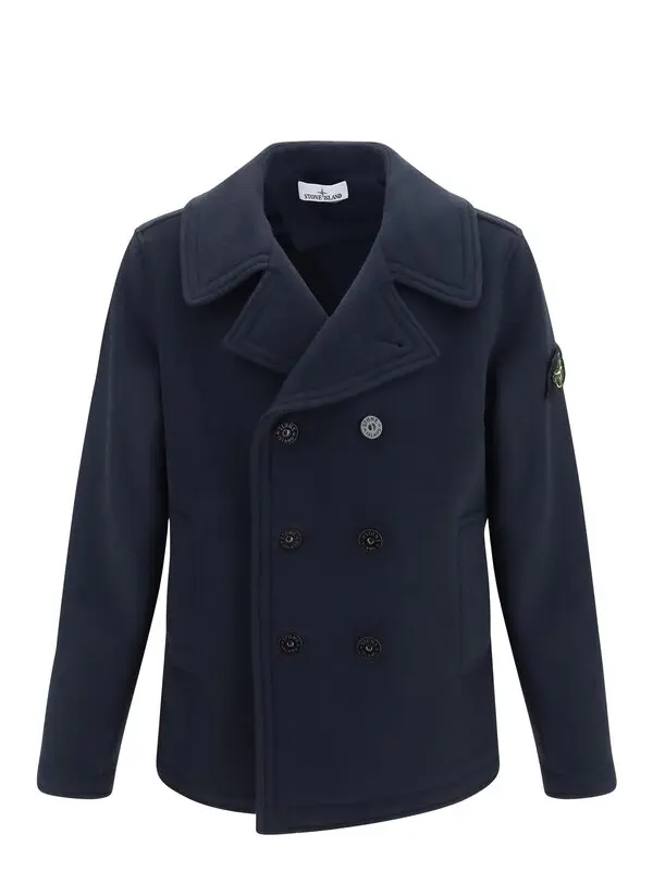 Stone Island Double-breasted Wool And Cashmere Jacket - Blue