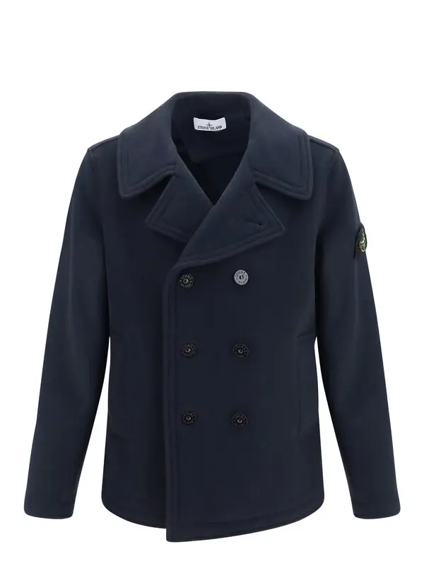 Stone Island Double-breasted Wool And Cashmere Jacket - Blue
