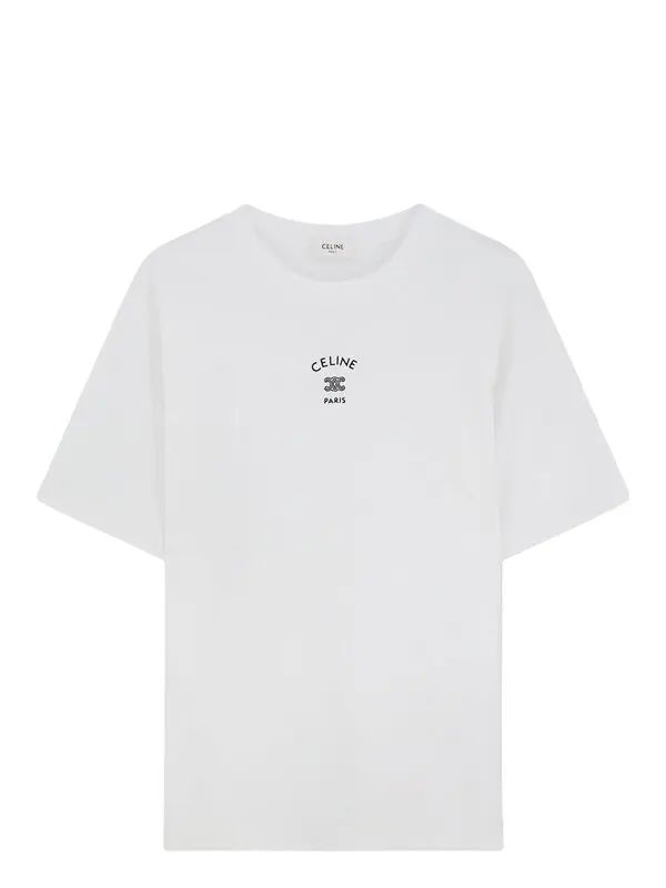 Celine Cotton Blend T-shirt With Front Logo Print - Multicolor