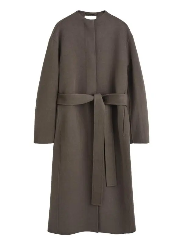 Cos Belted Double-faced Wool-blend Long Coat - Brown