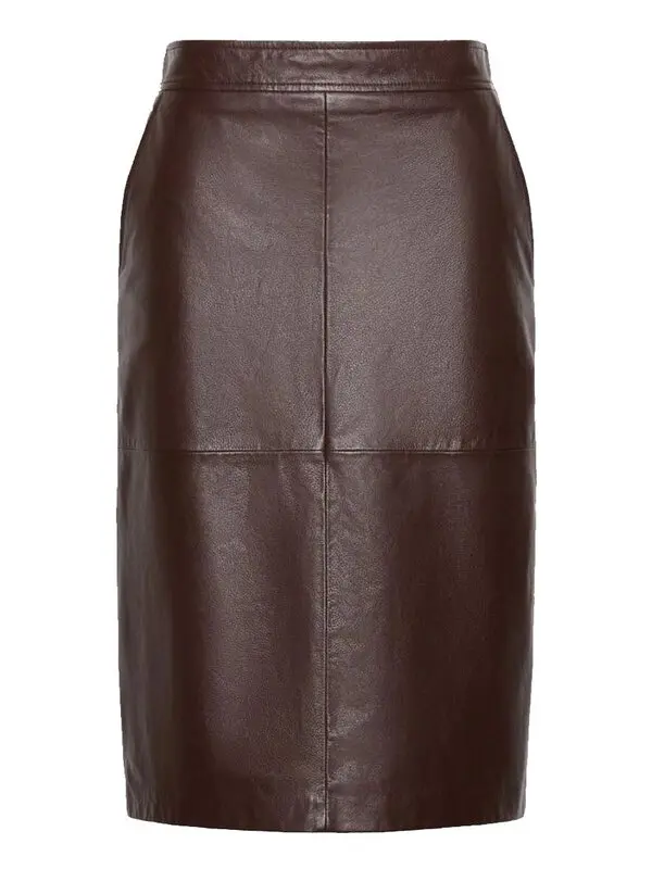 Max Mara Timore Leather Pencil Skirt - Brown