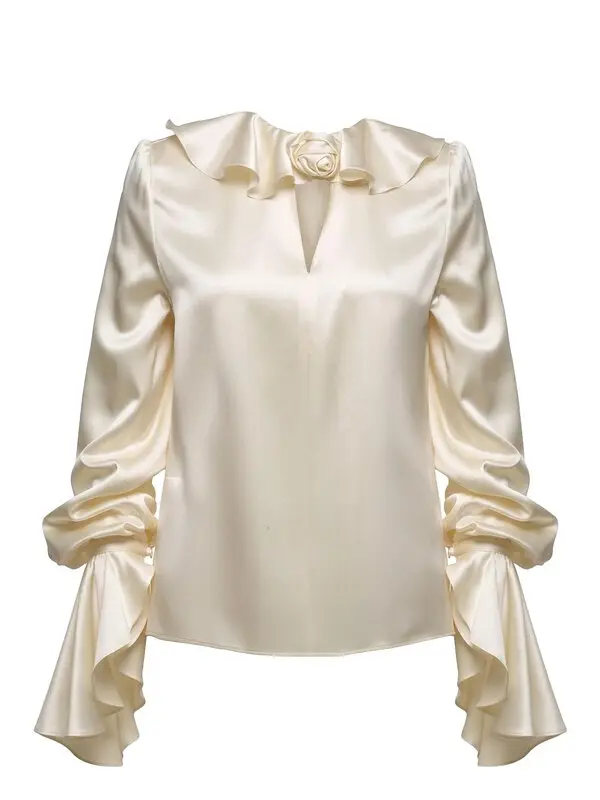 JNSQ (JE NE SAIS QUOI) Marie-antoinette Silk Ruffle Blouse - White