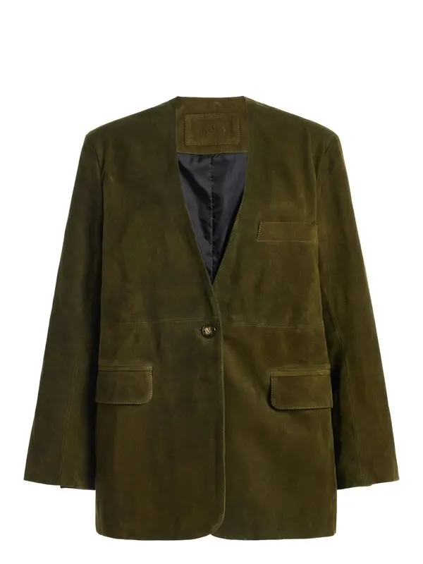 SLOAN Exclusive Collarless Suede Blazer - Green