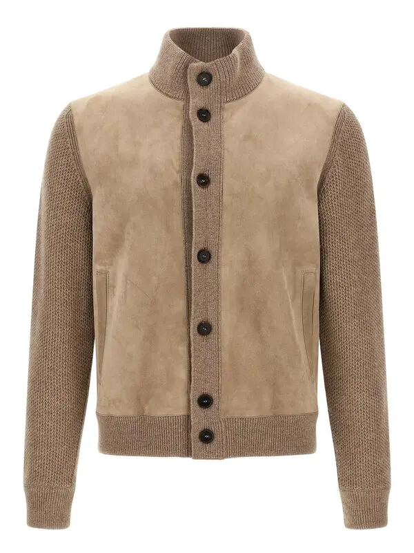 Zegna Suede Panel Cardigan - Cream