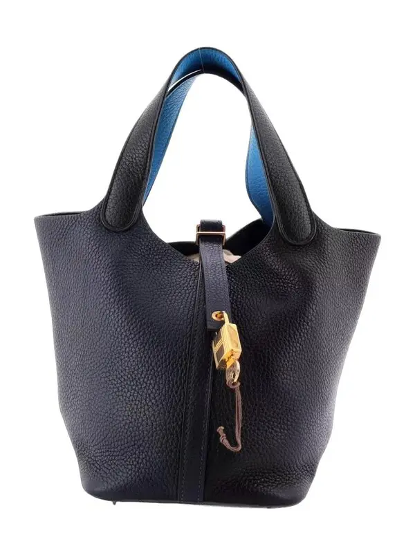 Hermès Picotin Lock Bag Tricolor Clemence Pm Bucket Bag - Black