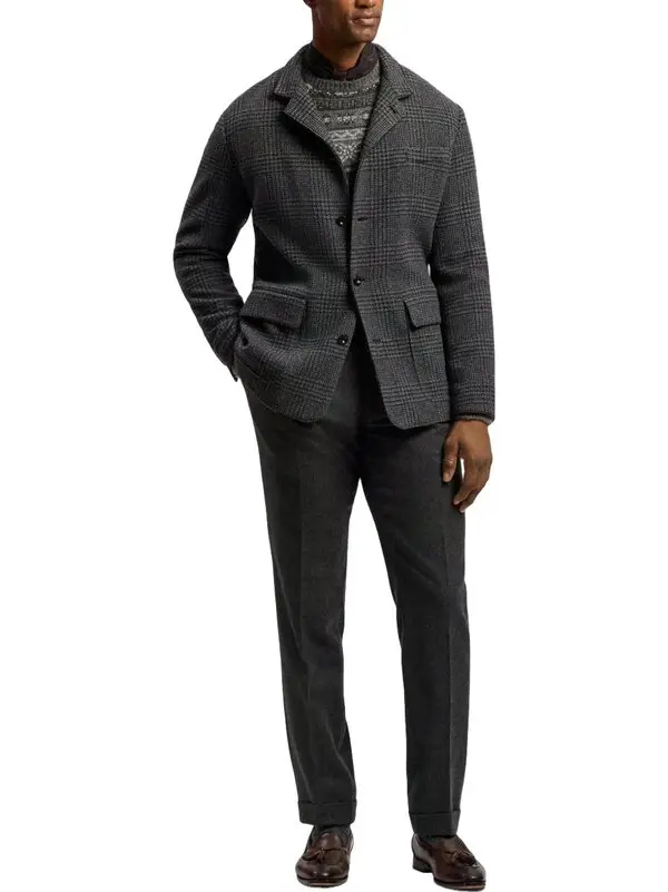 Ralph Lauren Purple Label Glen-check Suede-trim Cashmere Jacket - Grey