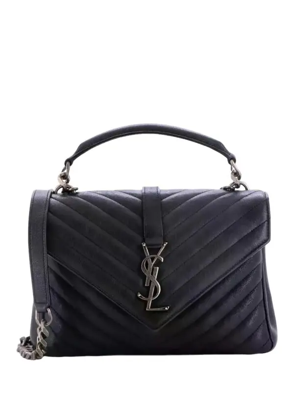 Saint Laurent Classic Monogram College Bag Matelasse Chevron Leather Medium Crossbody Bag - Black