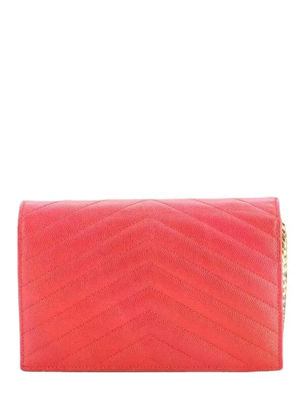 Saint Laurent Classic Monogram Wallet On Chain Matelasse Chevron Leather Small Crossbody Bag - Red
