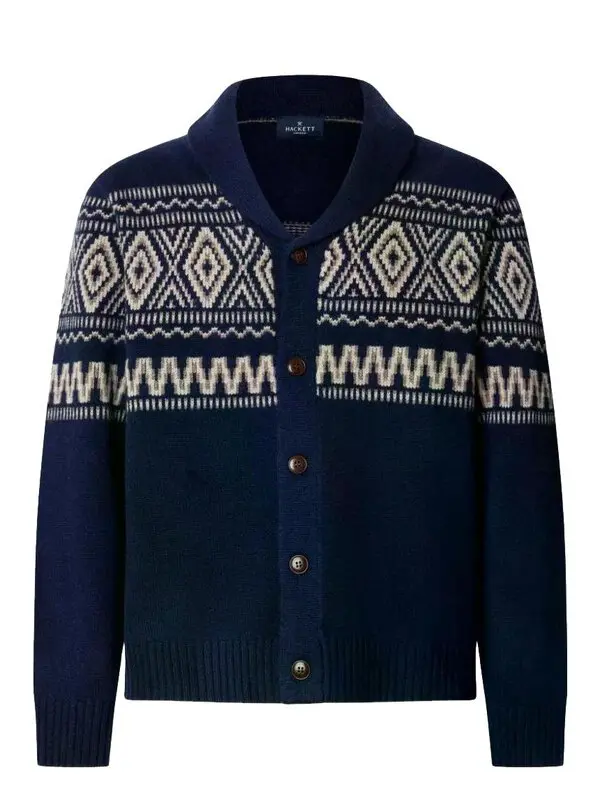 HACKETT  Fair Isle Shawl-collar Cardigan - Blue