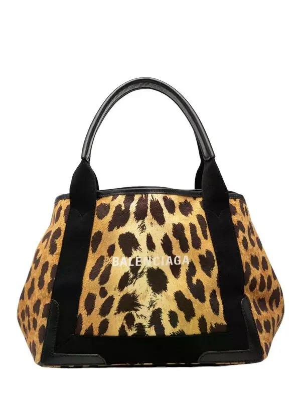 Balenciaga 2000-2026 Canvas Leopard Print Navy Cabas S Tote Bag - Brown