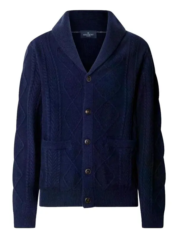 HACKETT  Cable-knit Shawl-collar Cardigan - Blue