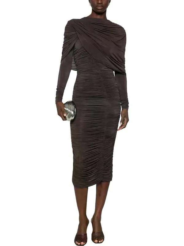 Magda Butrym Ruched Draped-detail Midi Dress - Brown
