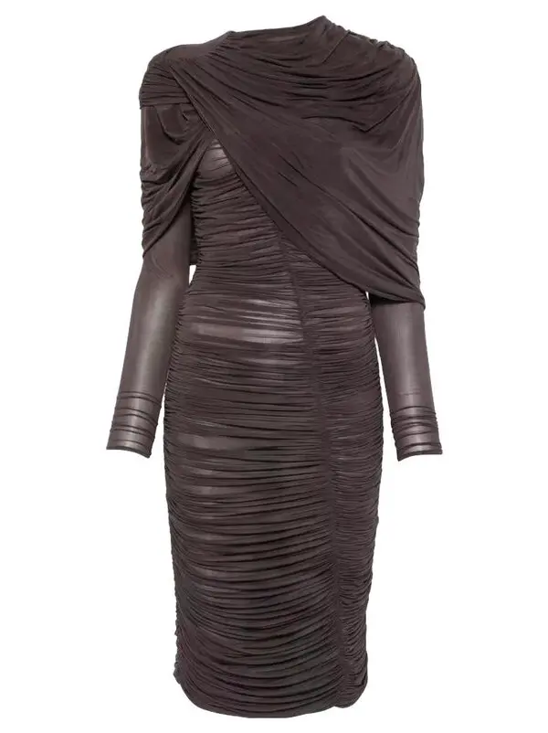 Magda Butrym Ruched Draped-detail Midi Dress - Brown