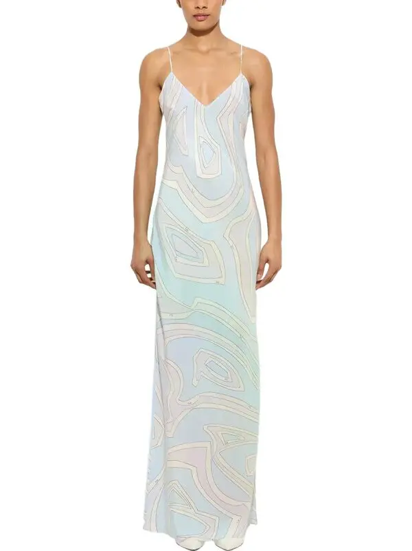 Emilio Pucci Labirinto-print Crêpe De Chine Dress - Blue