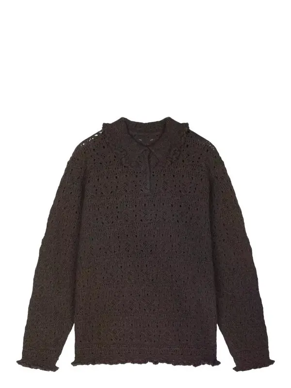 JNBY Crochet-knit Ruffled Polo Top - Brown
