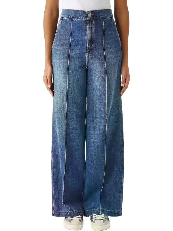 TWINSET Wide Leg Jeans With Ribbing - Blue