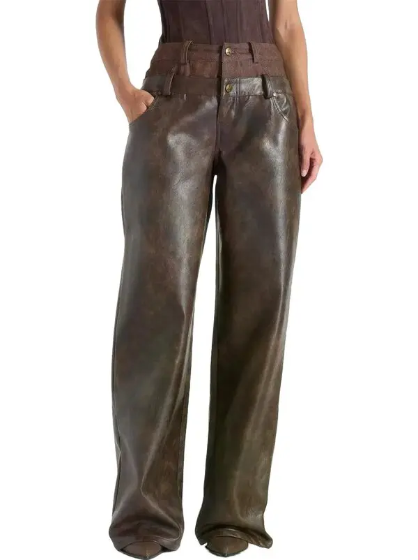 Manière De Voir Double-waistband Leather Trousers - Brown