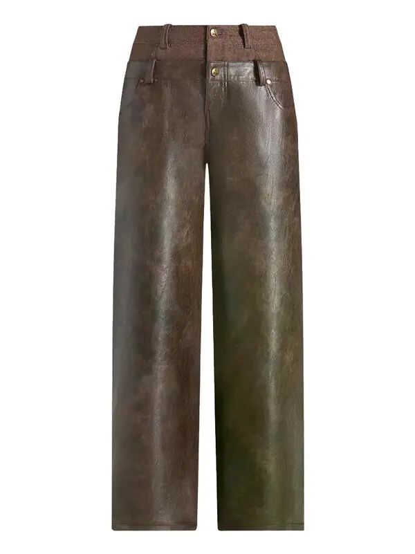 Manière De Voir Carmen In Double-waistband Vintage-leather & Denim Trousers - Brown