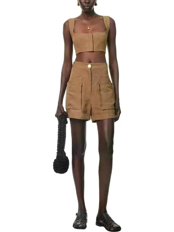 Le Kasha Jirja Linen Crop Top - Brown