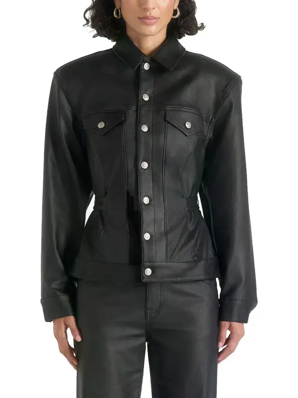 Manière De Voir Karla Wax-effect Cinch-waist Jacket - Black