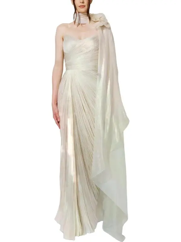 IRIS SERBAN Dolly Draped Silk Maxi Dress - Neutrals