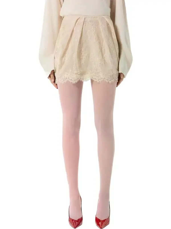 Blumarine Lace-overlay Darted Mini Skirt - Neutrals