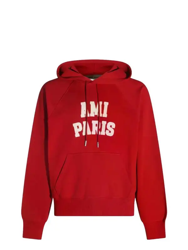AMI Paris Cotton Hoodie With Embroidery - Red