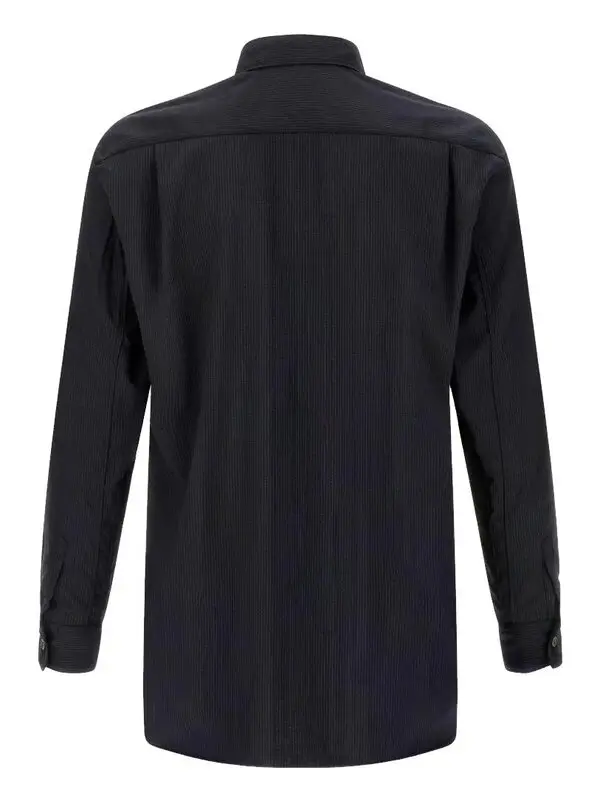 Comme Des Garçons Pinstripe-pattern Asymmetrical-hem Shirt - Blue