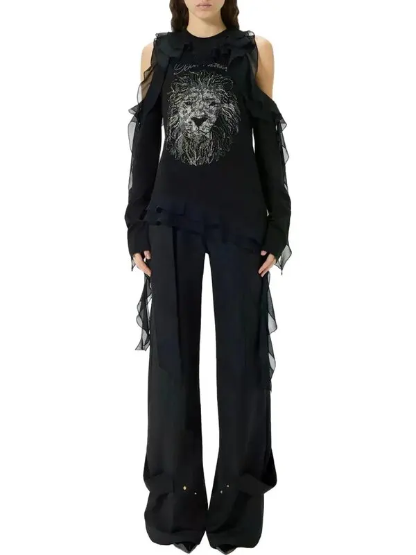 Blumarine Rhinestone-embellished Ruffled T-shirt - Black