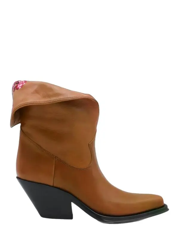 Chloé Azelan Floral-embroidered Leather Ankle Boots - Brown