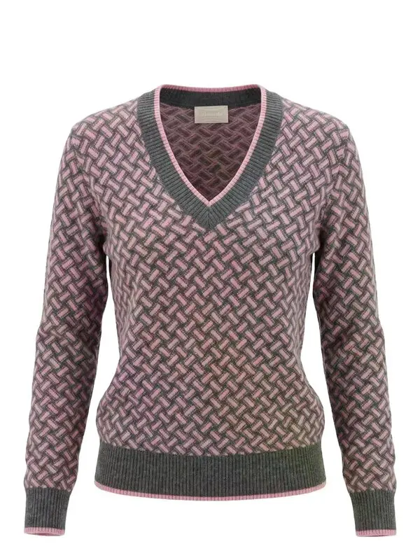 DRUMOHR Razor Blade Basket-weave V-neck Sweater - Pink