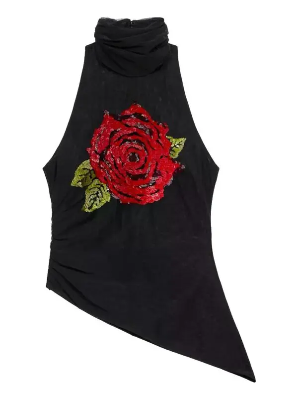 Blumarine Sequin-embroidered Tulle Top - Black