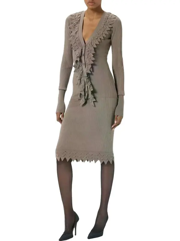 Blumarine Ribbed Scalloped-edge Midi Pencil Skirt - Neutrals