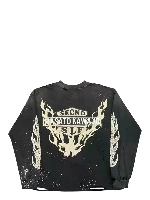 SECND SLF Masato Kawajo Distressed Long-sleeve T-shirt - Black