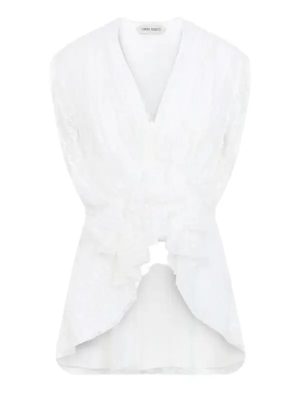 Alberta Ferretti Ruffled V-neck Blouse - White