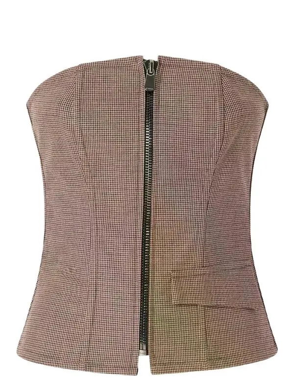 Pinko Houndstooth-pattern Zip-up Corset Top - Neutrals