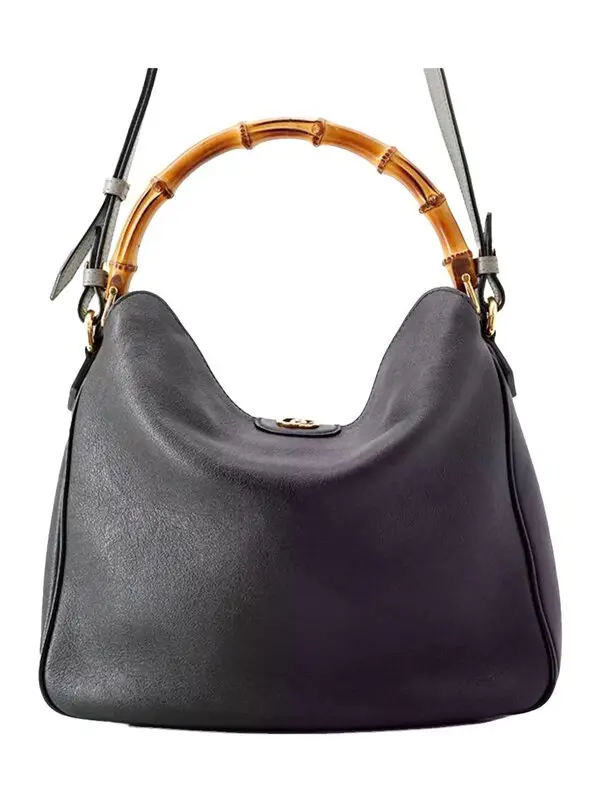 Gucci 2000-2015 Medium Calfskin Bamboo Diana Satchel - Black