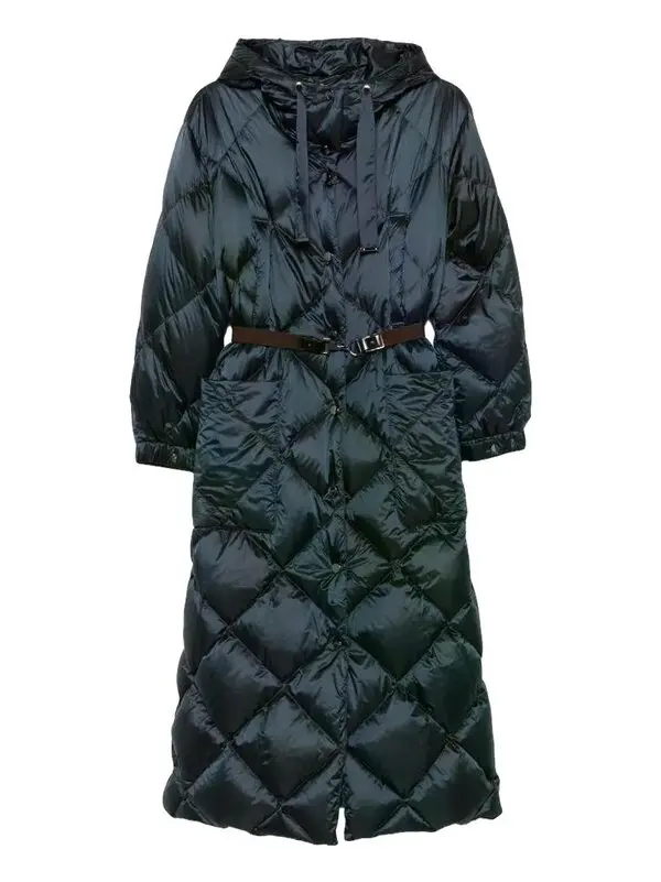 Max Mara Quilted Hooded Coat - Blue
