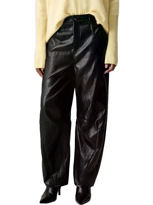 VICOLO Calf Leather Palazzo Pants - Black