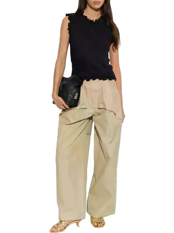 Loewe Ribbed Top With Ruffles - Black