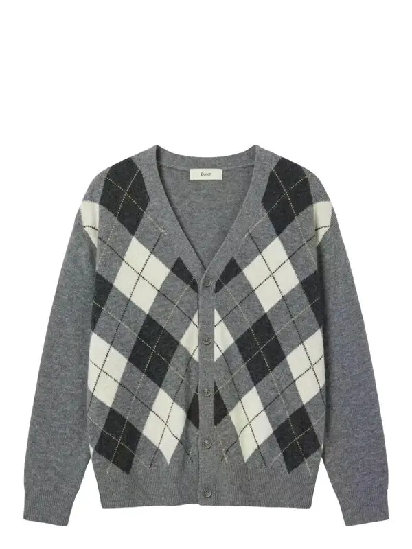DUNST Argyle-intarsia V-neck Cardigan - Grey