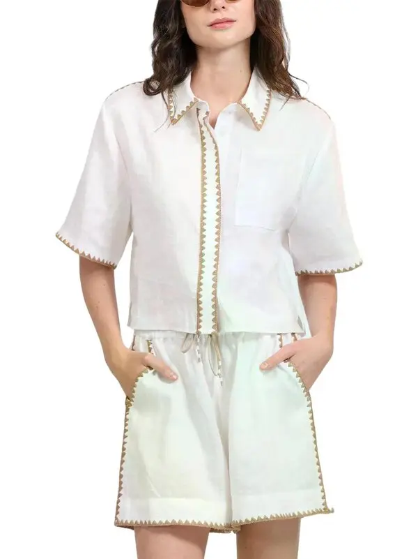 Las Surenas Mosaico Embroidered Linen Shorts - White