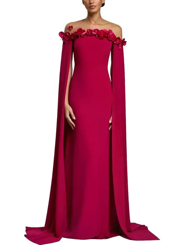 CRISTALLINI Floral-appliqué Cape-sleeve Dress - Pink