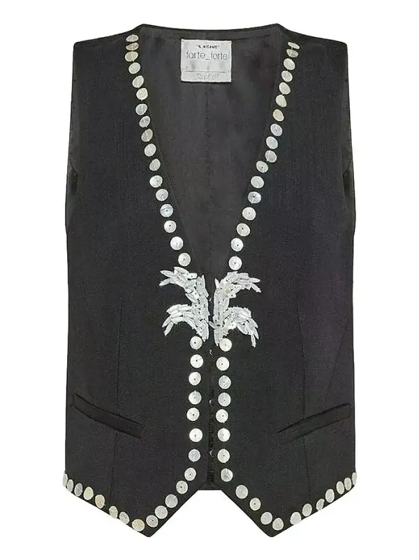 FORTE_FORTE Pearl-embroidered Crystal-embellished Waistcoat - Black