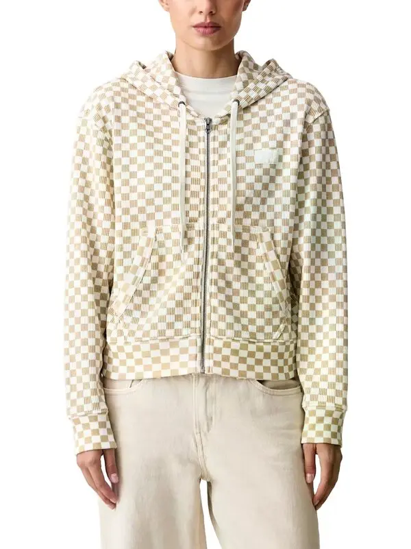 VANS Pierce Shrunken Checkerboard-print Waffle-knit Hoodie - White