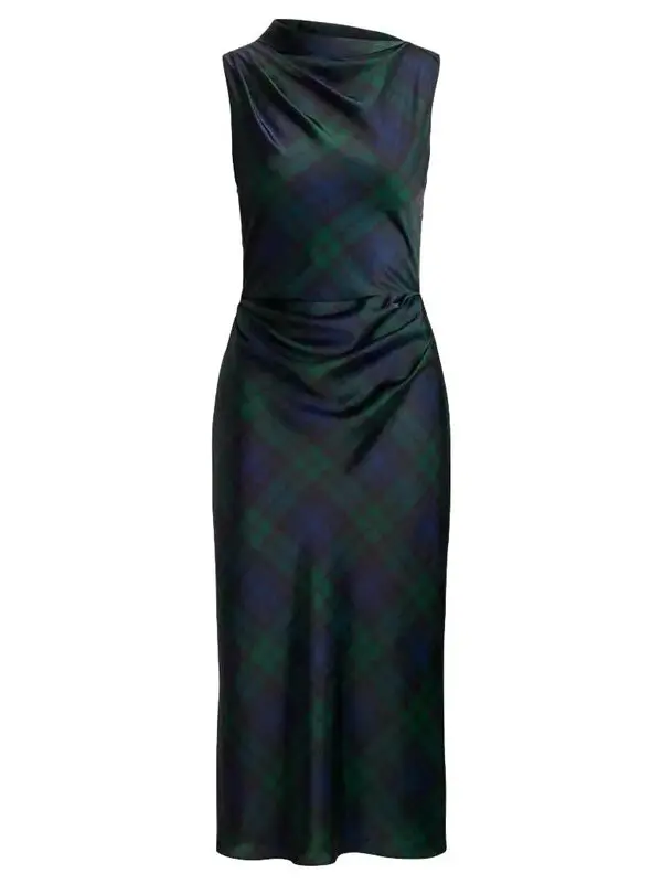 Ralph Lauren Ardalla Tartan-print Draped Midi Dress - Green