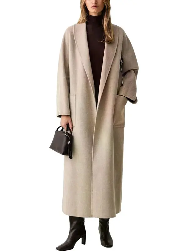 VICOLO Belted Shawl-collar Coat - Neutrals